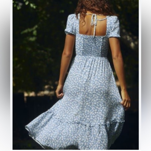 Reformation | Dresses | Reformation Blue Floral Midi Dress Summerdress ...